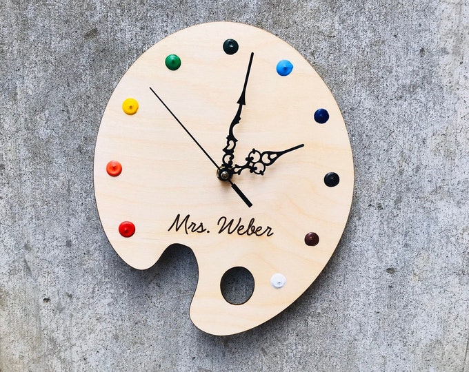 CUSTOM Art Clock- Art Palette Painting Clock Engraved With Name or ...