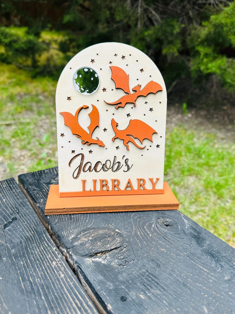 Dragon Bookshelf Sign – Custom Fantasy Wooden Book Nook Decor ...