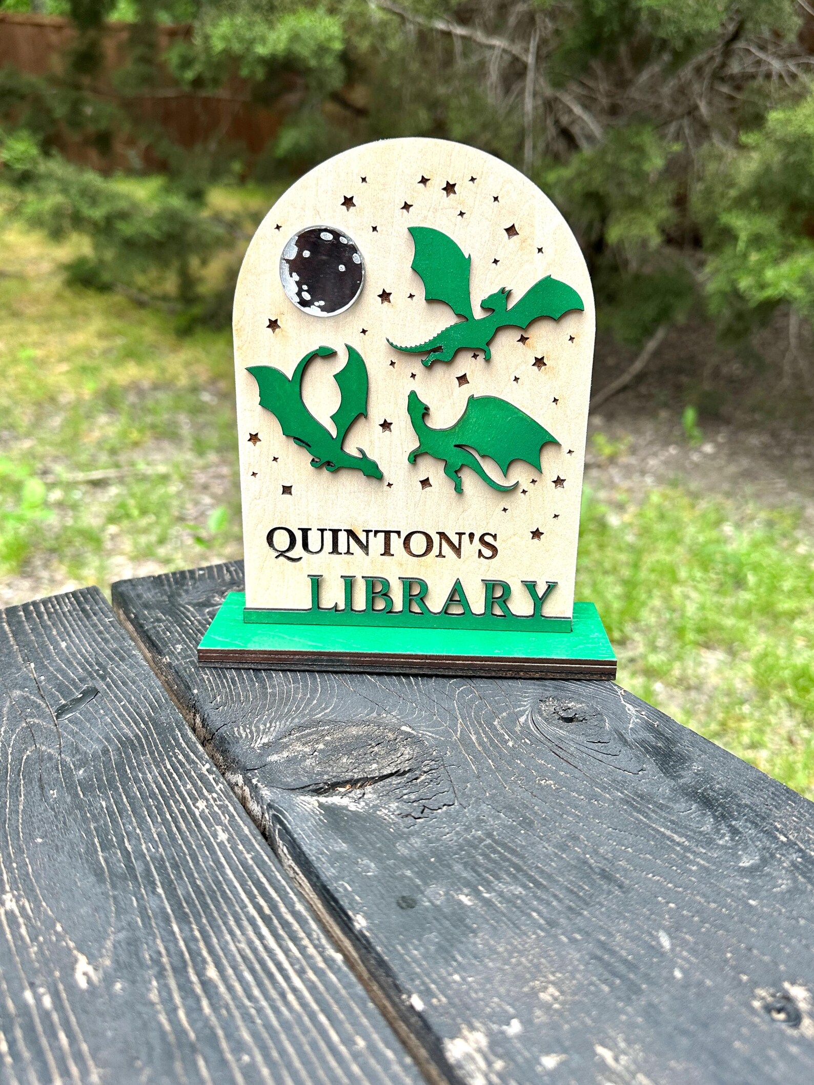 Dragon Bookshelf Sign – Custom Fantasy Wooden Book Nook Decor ...