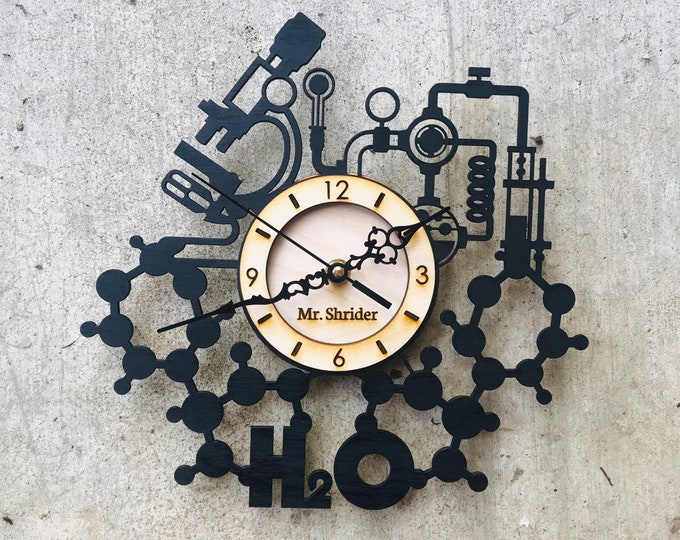 CUSTOM Science Clock- Engraved Science Gift With Name or Phrase of Your ...