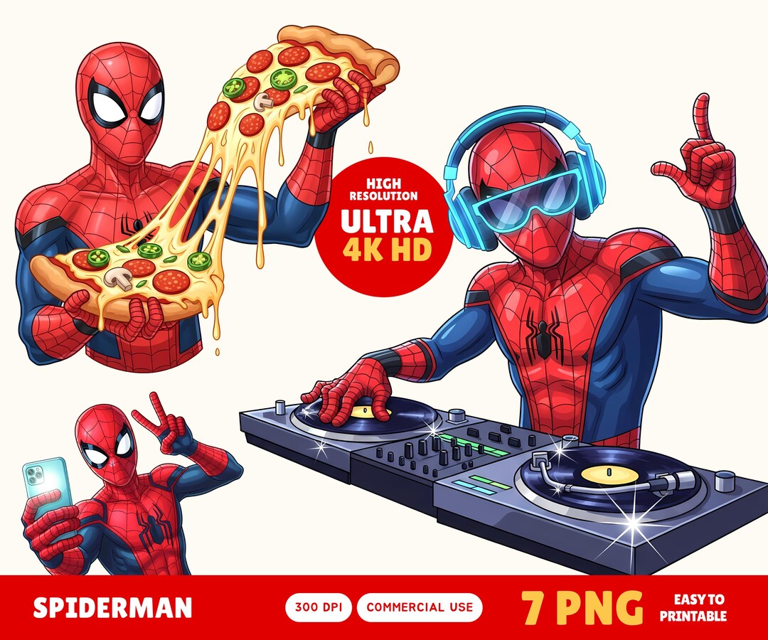 Spiderman Clipart Bundle: Superhero PNG Stickers (instant Download ...