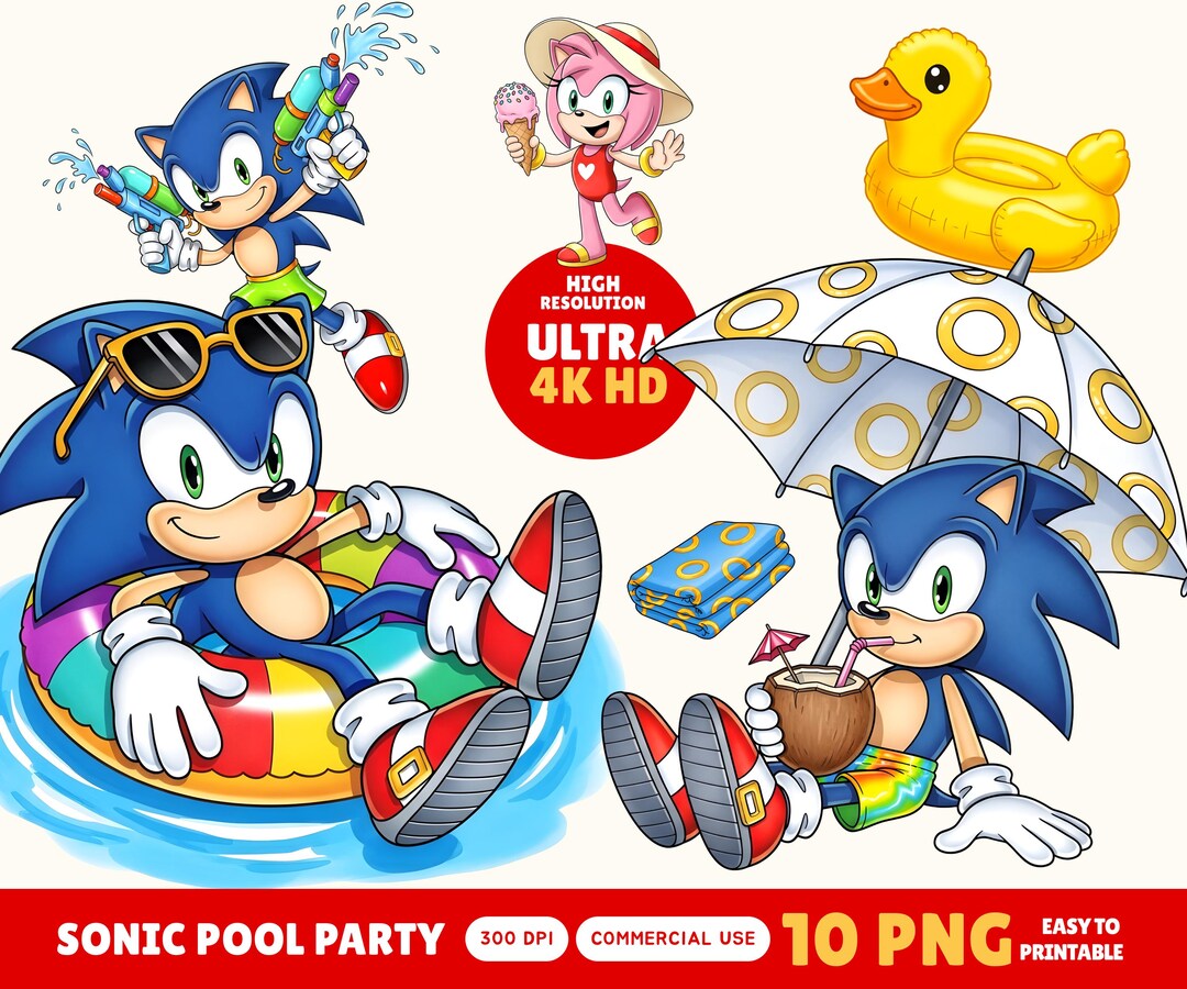 Sonic Pool Party Clipart: Summer PNG Bundle (digital Download) - Etsy