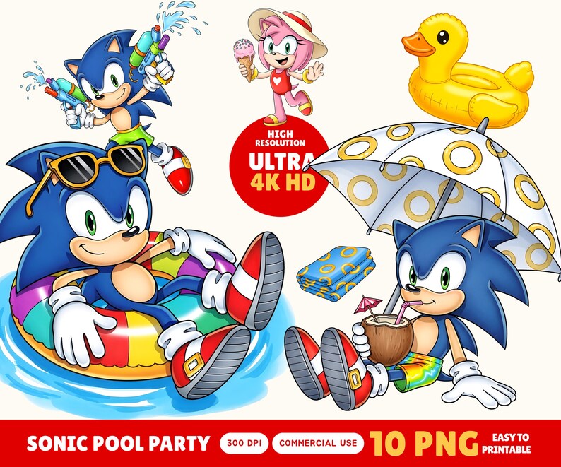 Sonic Pool Party Clipart: Summer PNG Bundle (digital Download) - Etsy