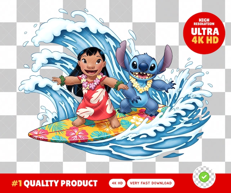 Lilo and Stitch Surf Clipart, Cute Hawaiian Stitch PNG Bundle, Tropical ...