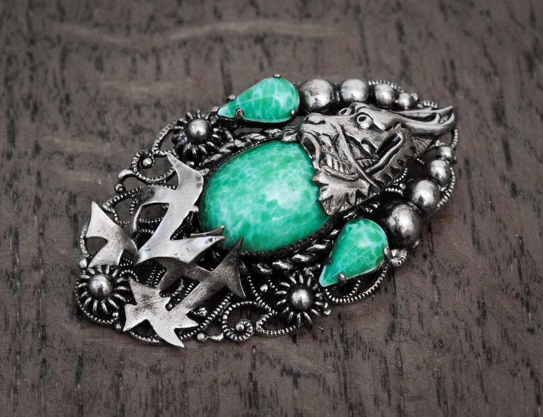 Max Neiger Brothers 'jade' Dragon Brooch Pin - Czech Art Deco C1930 - Etsy