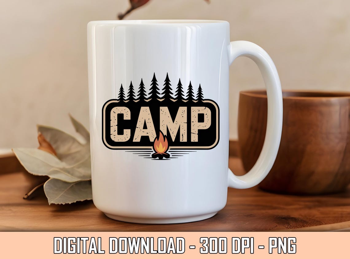 Rustic CAMP Sign With Campfire and Pine Trees, Vintage Outdoor Camping ...
