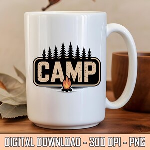 Rustic CAMP Sign With Campfire and Pine Trees, Vintage Outdoor Camping ...