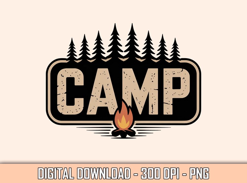 Rustic CAMP Sign With Campfire and Pine Trees, Vintage Outdoor Camping ...