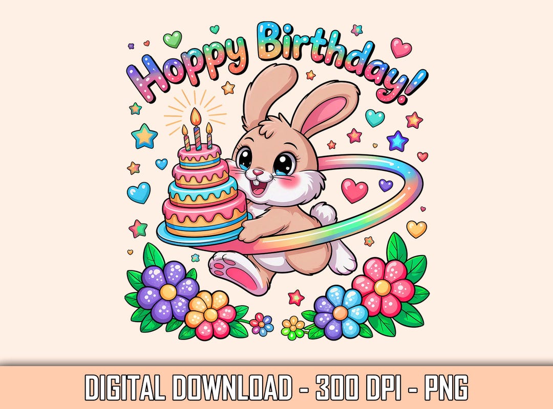 Hoppy Birthday Bunny PNG, Cute Rabbit Holding Colorful Cake Clipart ...