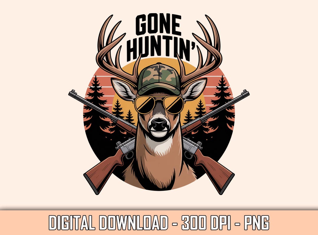 Gone Hunting Deer PNG, Cool Buck With Camo Hat Sunglasses and Rifles ...