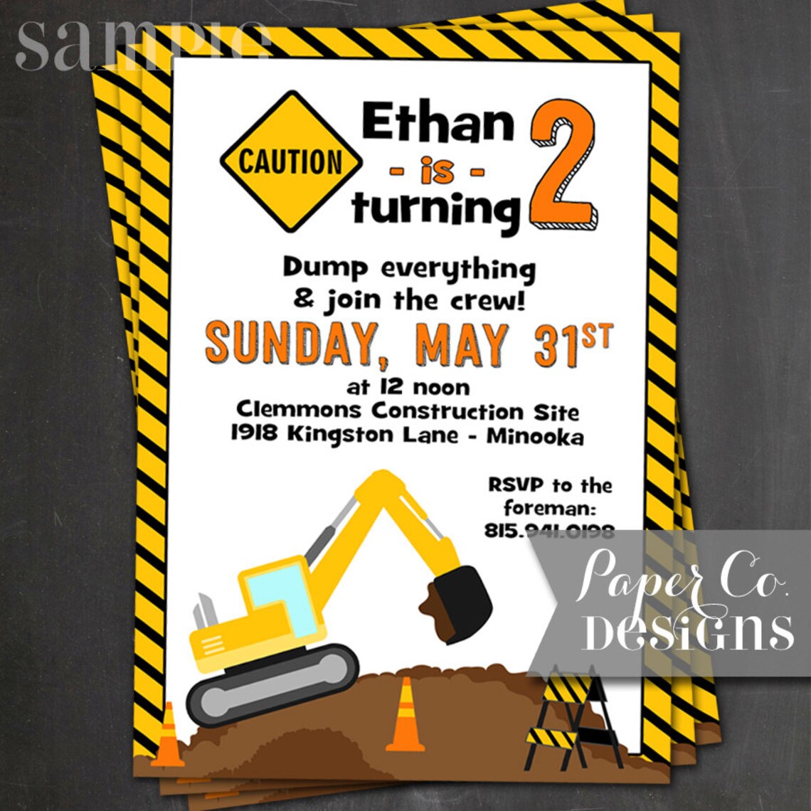 Under Construction Birthday Invitation -PRINTABLE or PRINTED ...