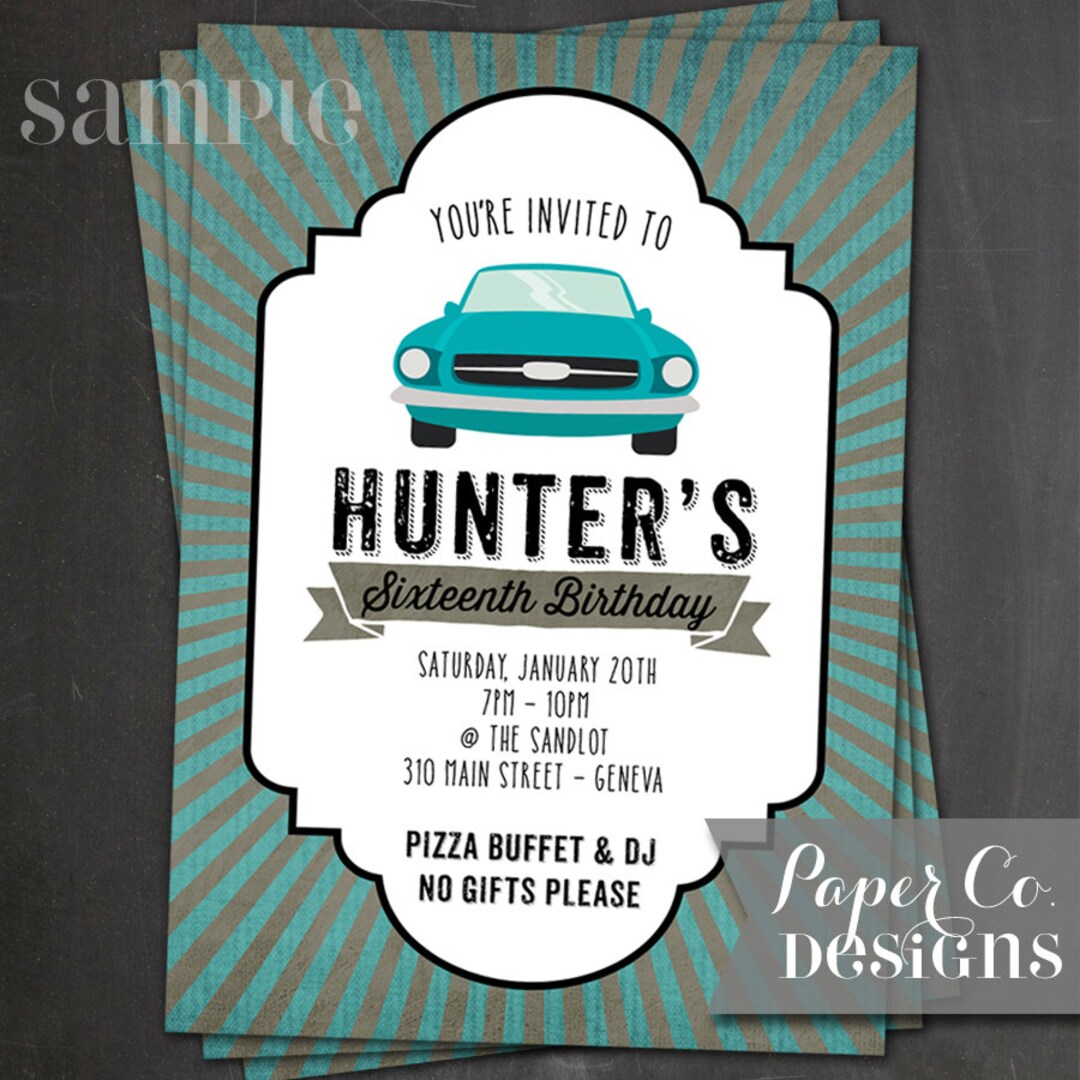 Vintage Car 16th Birthday Invite PRINTABLE or PRINTED Invitations - Etsy