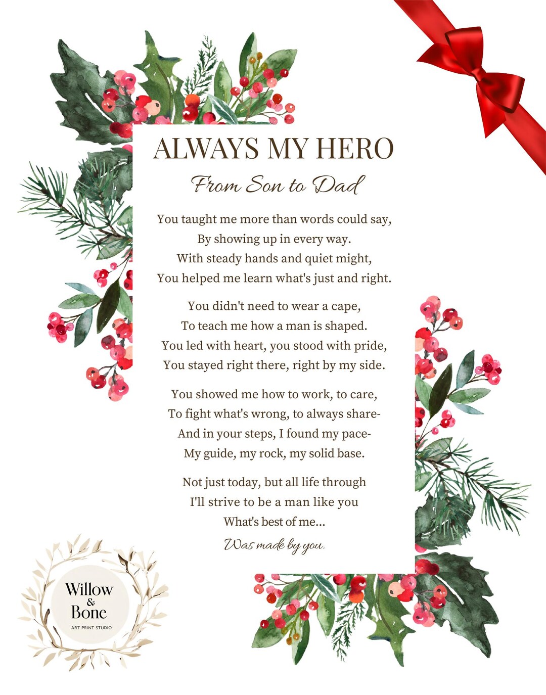 Dad Christmas Gift From Son Printable Poem Father Wall Art Sentimental ...