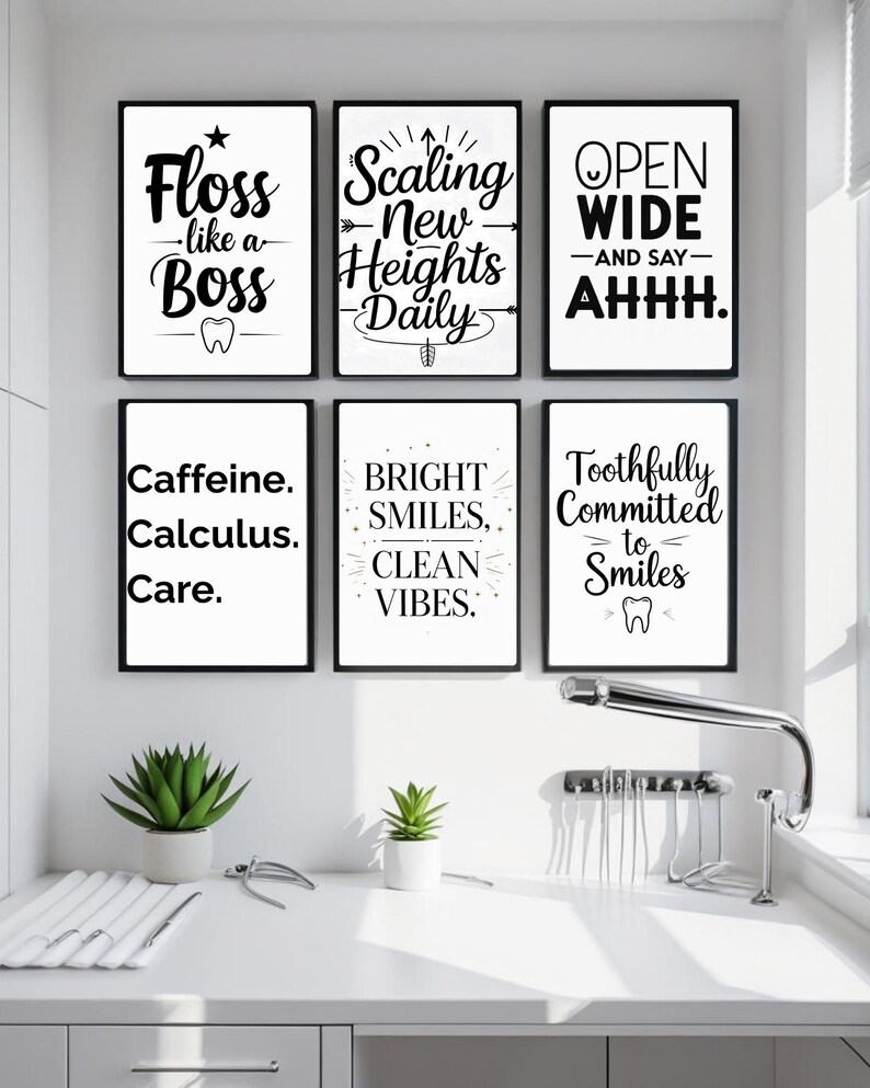 Funny Dental Quotes Art: Modern Dentist Office Decor Prints (set of 6 ...