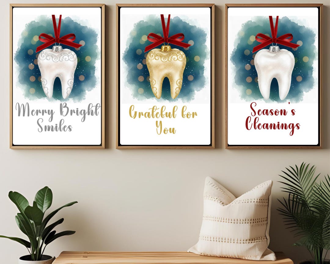 Dental Christmas Wall Art | Tooth Ornament Holiday Prints | Dentist ...