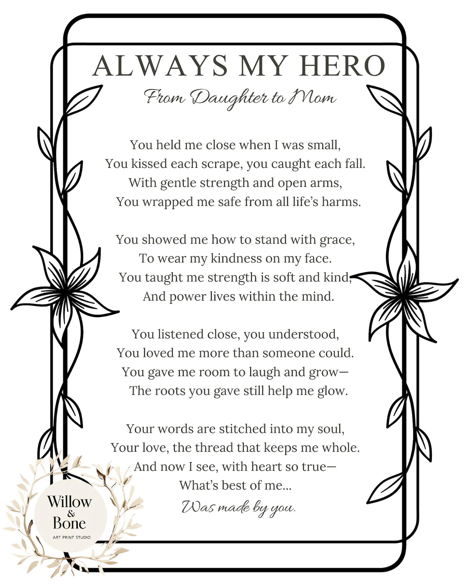 Mother's Day Poem Print | Gift for Mum From Daughter (digital Download ...