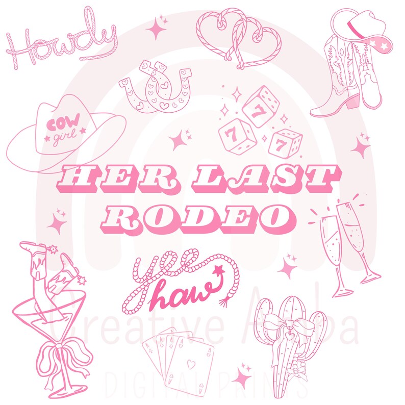 Her Last Rodeo PNG: Pink Cowgirl Bachelorette Party Design (digital ...