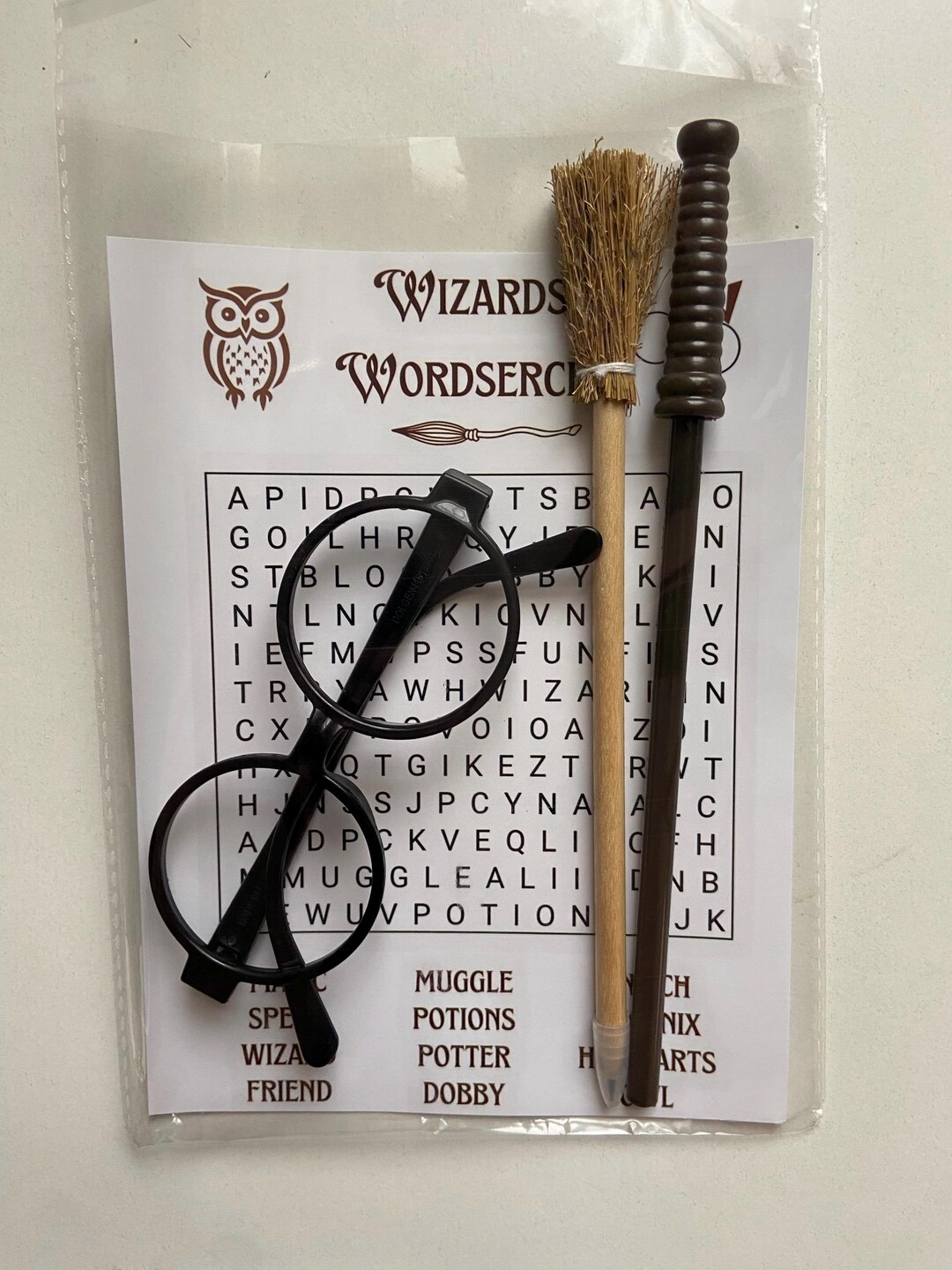 Harry Potter Party Favor Kit: Word Search, Wand, Broom & Glasses - Etsy