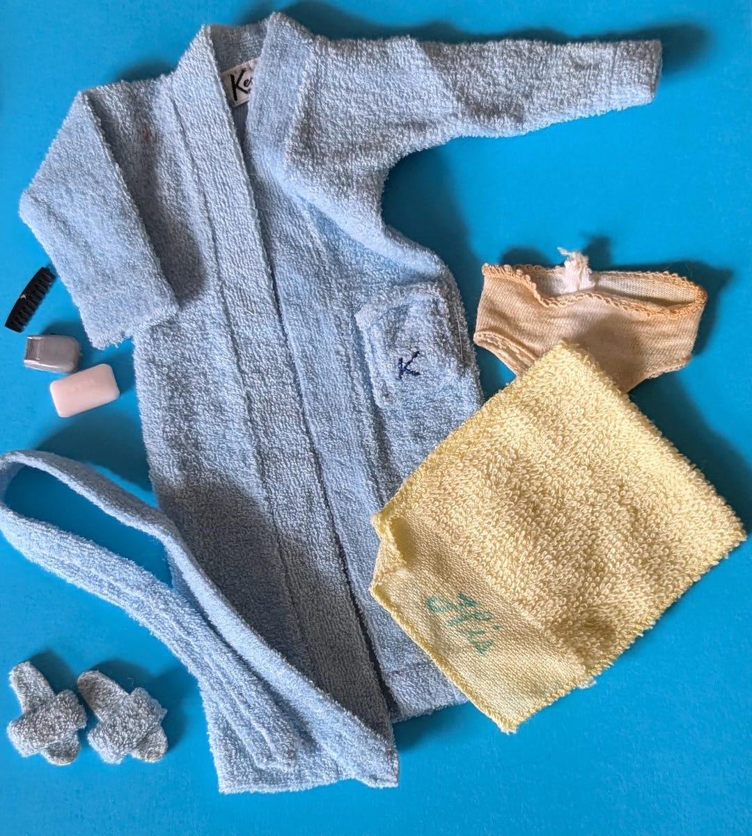 Vintage Ken Doll Terry Togs Bathrobe Slippers Barbie Doll (free Ship ...