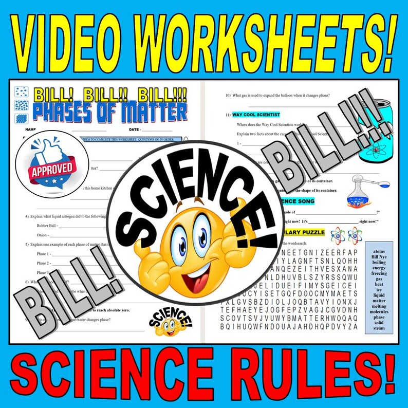 BILL NYE - MATTER Video Worksheet Bundle - Etsy