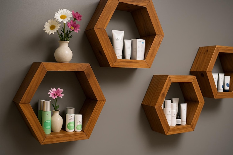 DIY Hexagon Wood Floating Shelves Plan: Geometric Wall Decor (PDF Guide ...