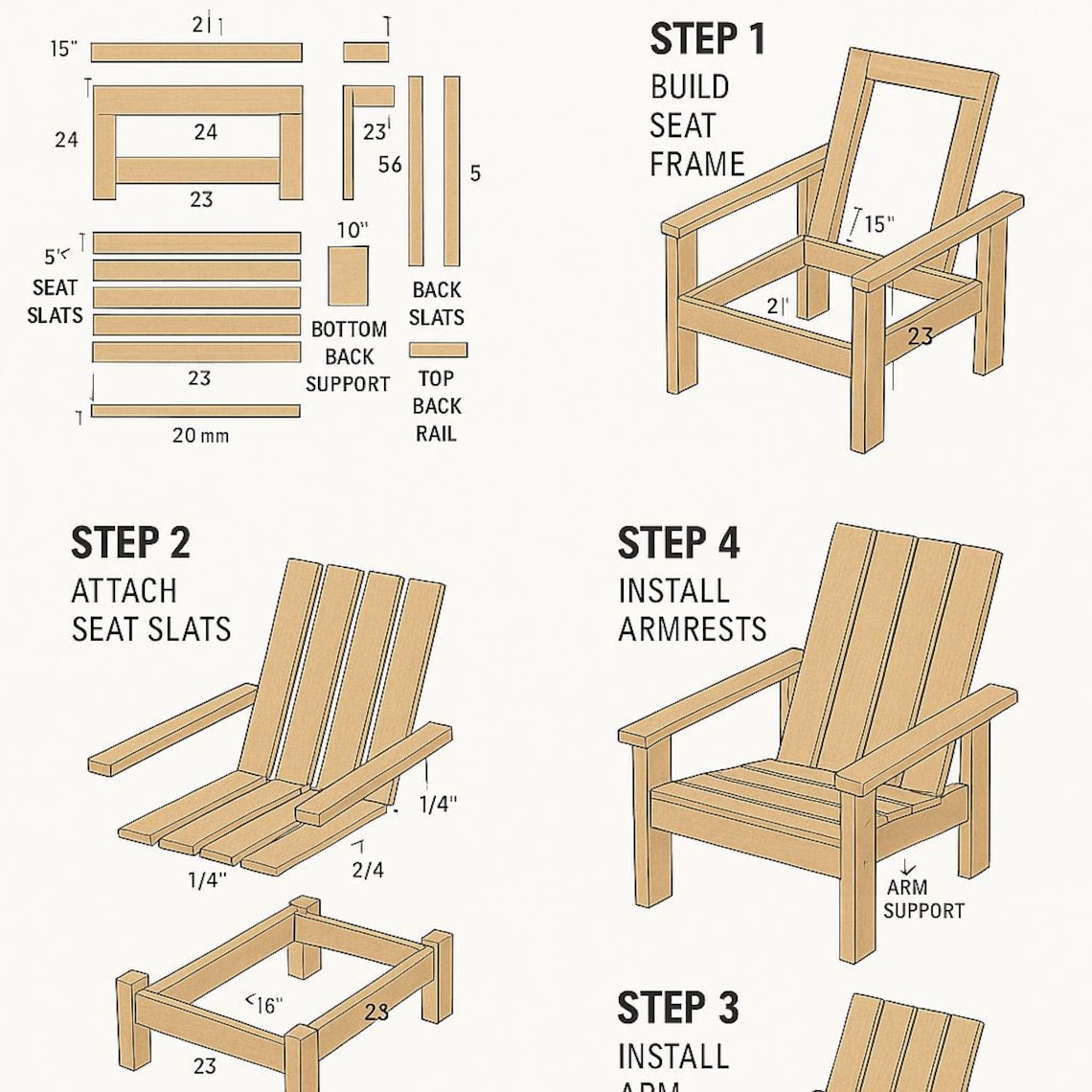 DIY Outdoor Wooden Chair, Garden Chair, Modern Outdoor Chair, Step by ...