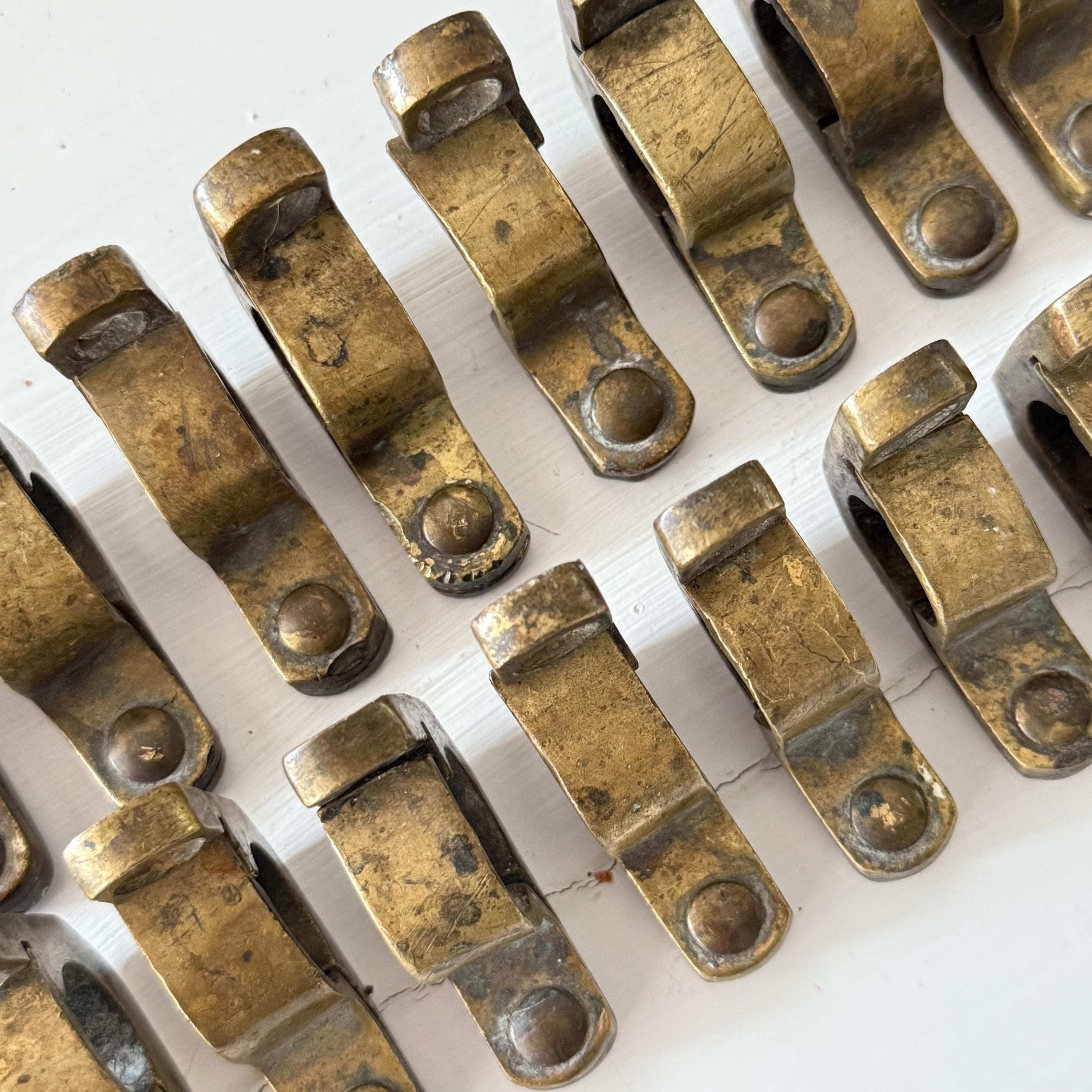 Pair French Antique Brass Rod / Stair Rod Brackets, Clips, Fixing Loops ...