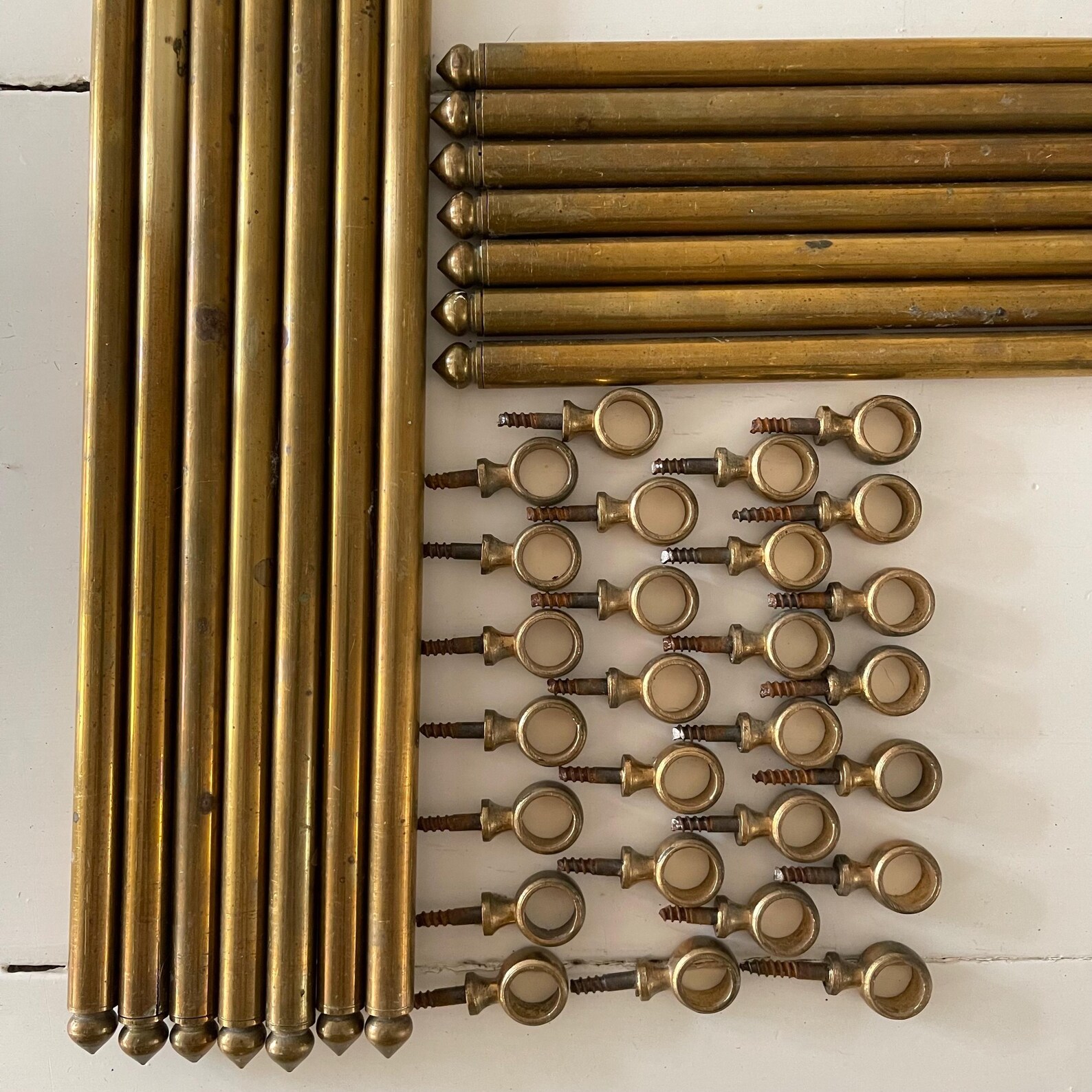 27 1/2" French Antique Café Rod, Pot Rack, Stair Rod With Fixing Loops ...