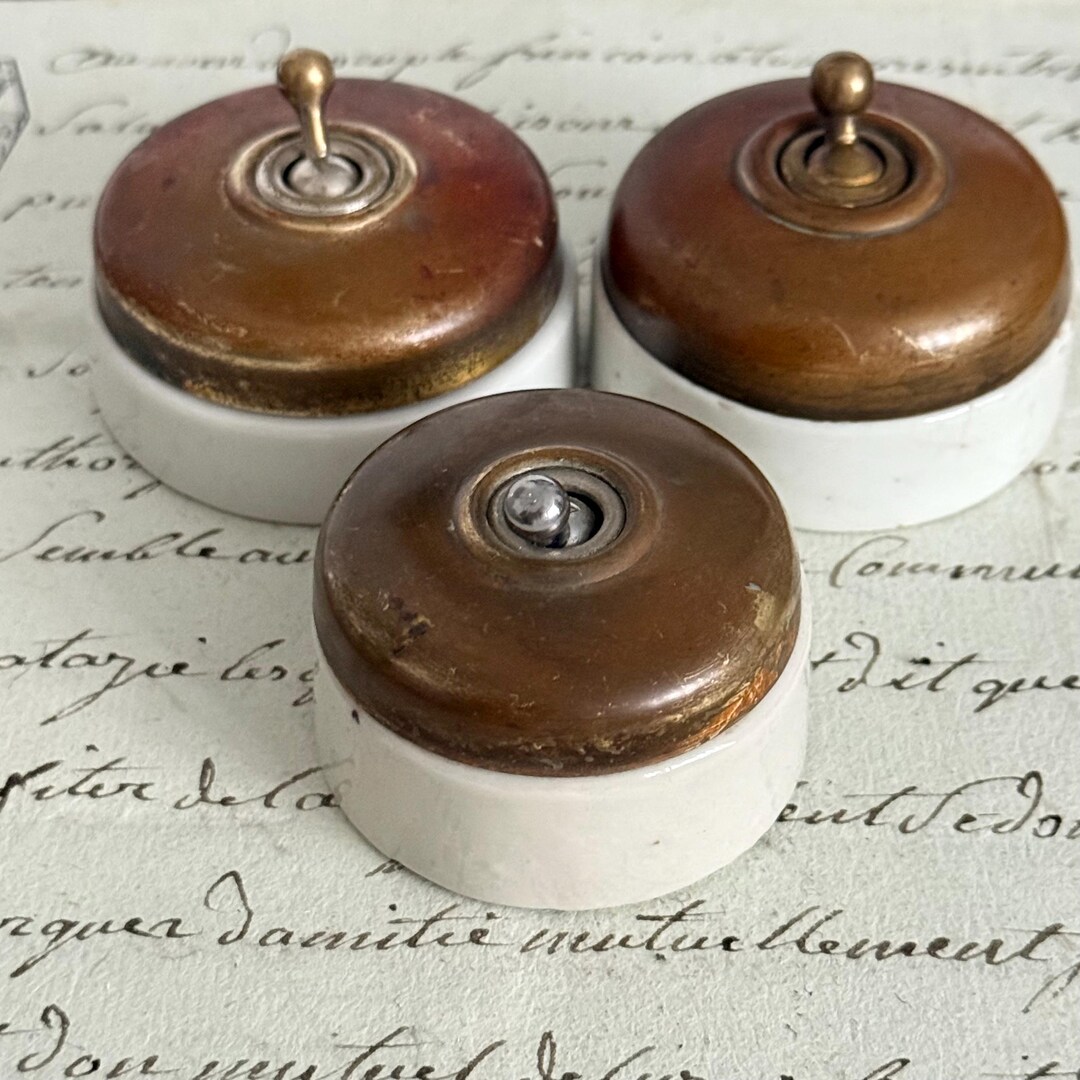 French Vintage Brass / Porcelain Light Switches, Toggle Switches - Etsy