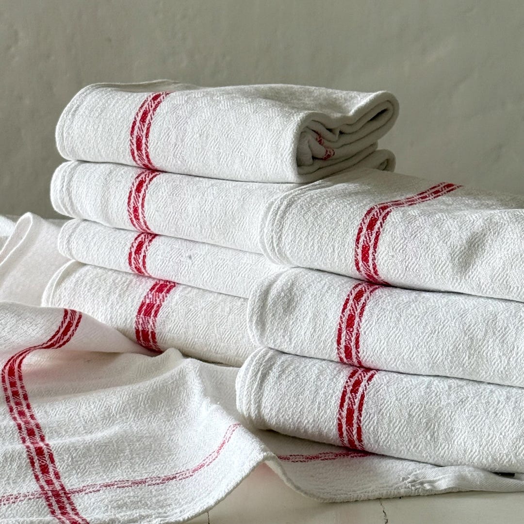 Set of 4 French Vintage Torchons / Dish Towels / Tea Towels / Red ...