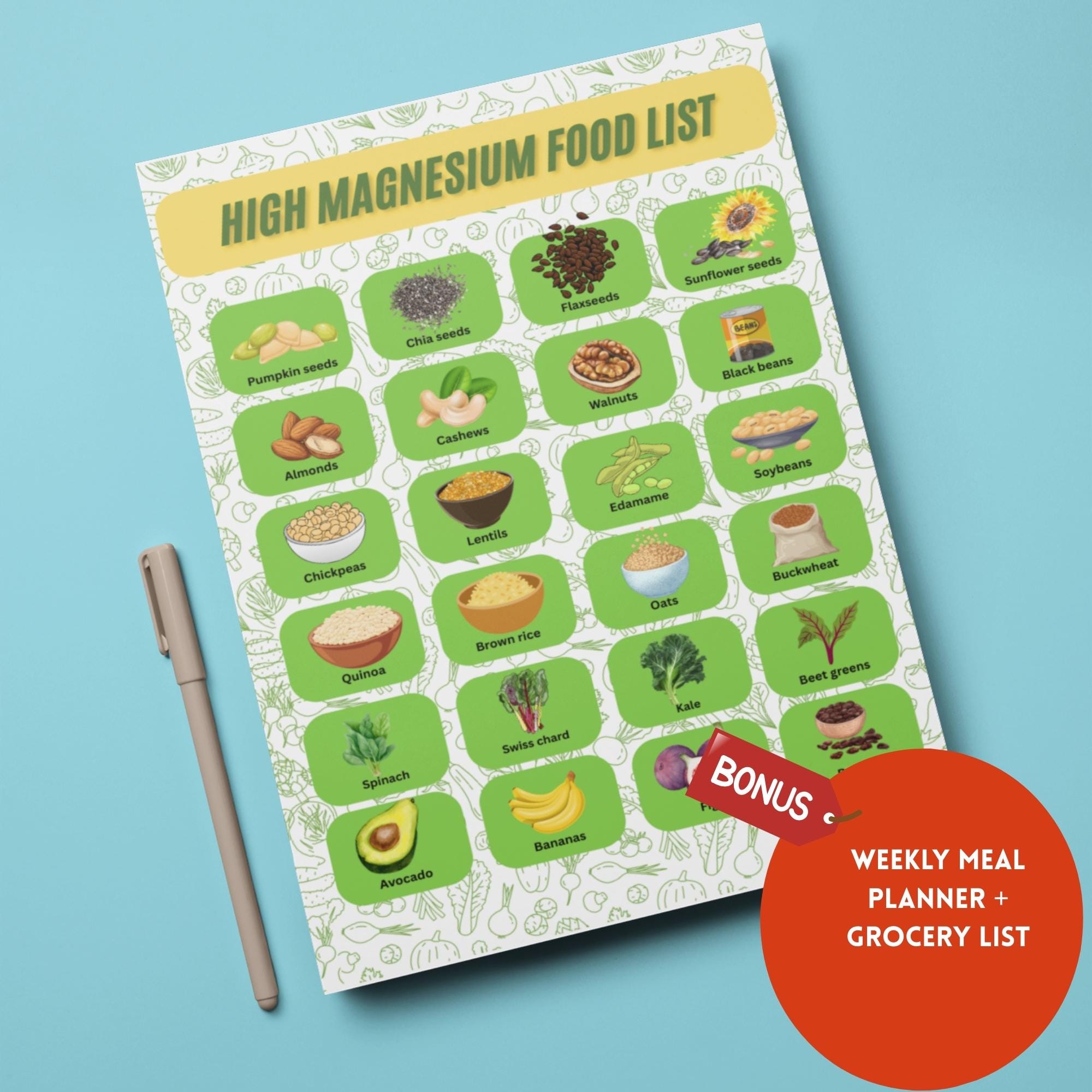 Magnesium Rich Foods List Printable: Healthy Diet Meal Planner (PDF ...