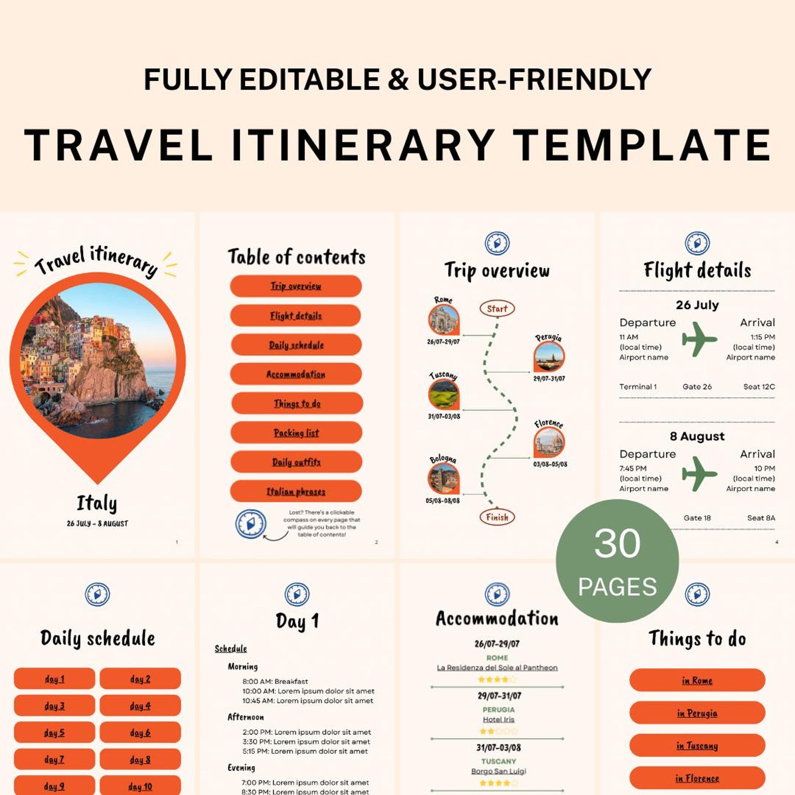 Travel Itinerary, Itenary Template, Travel Itenary Template, Travel ...