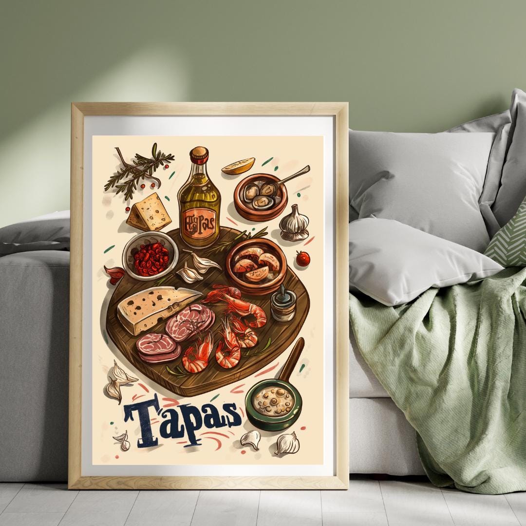 Tapas Poster Spain Travel Poster Spain Food Print Spanish Food Cuisine ...