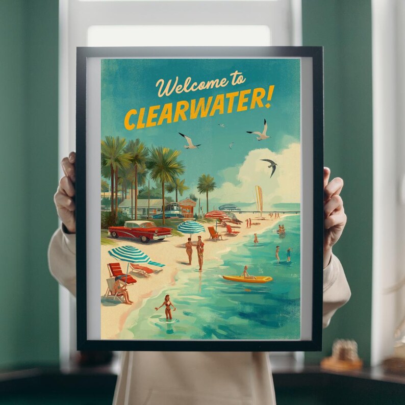 Clearwater Poster Florida Poster Clearwater Retro Print Miami Wall Art ...