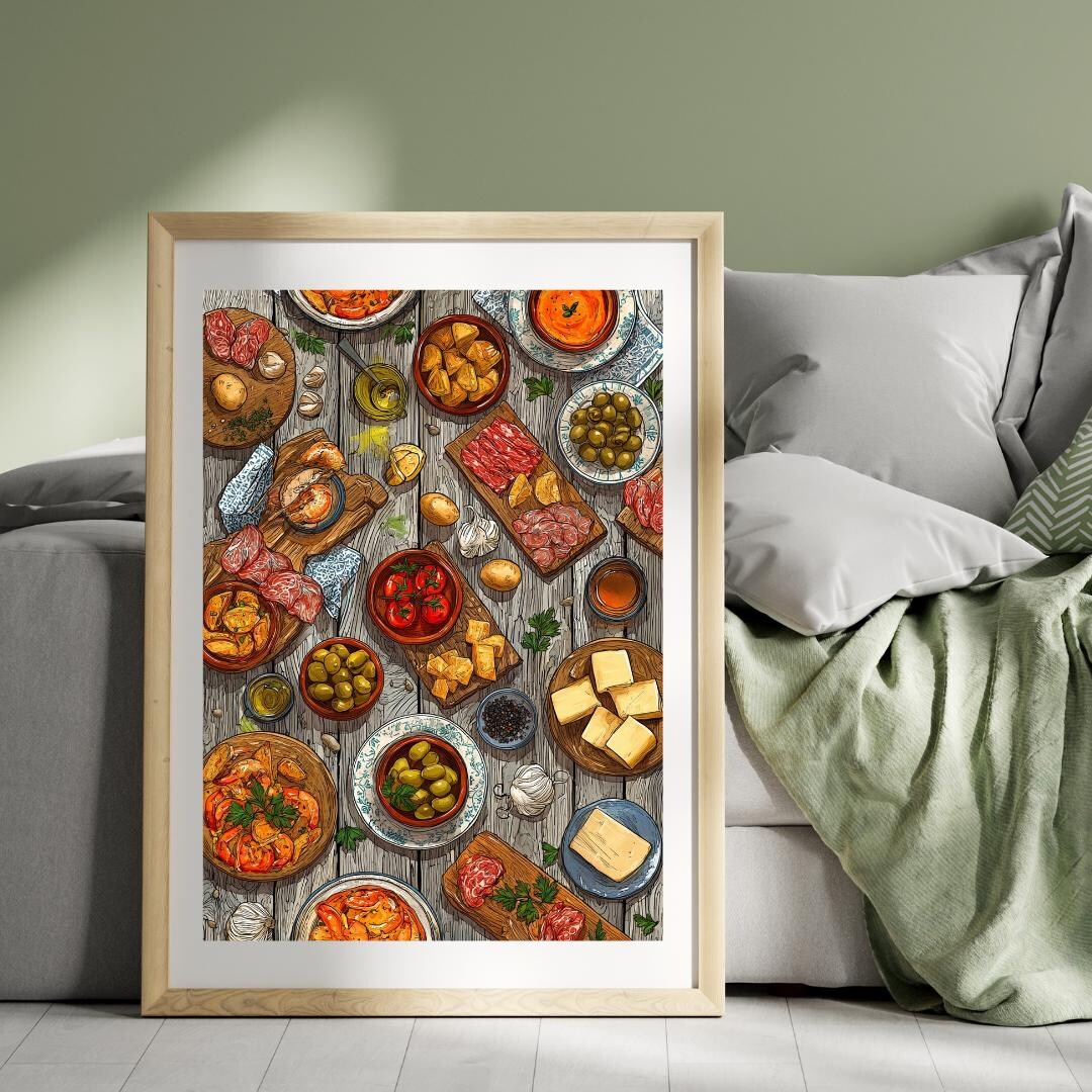 Tapas Poster Spain Travel Poster Spain Food Print Spanish Food Cuisine ...