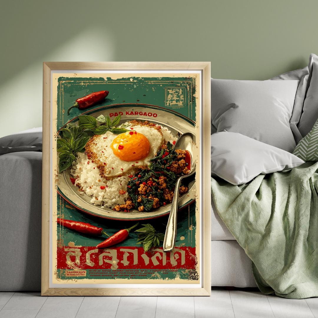 Pad Krapao Poster – Thai Basil Stir-fry Kitchen Art Print, Traditional ...