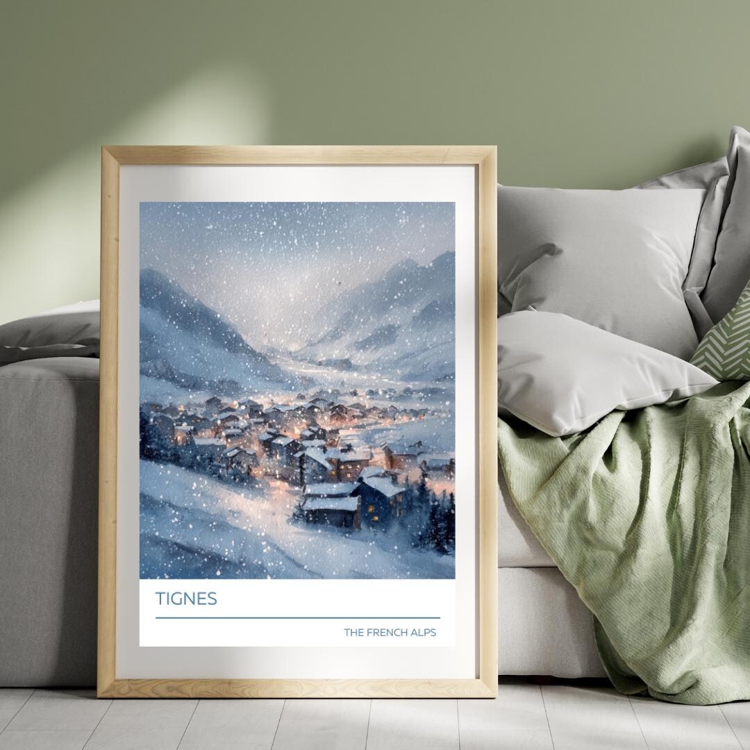 Tignes Ski Resort Poster – French Alps Mountain Wall Art, Alpine Skiing ...