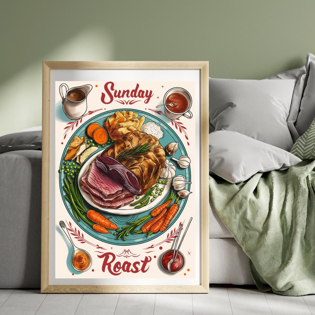 Sunday Roast Dinner Poster English Food Print Britain Travel Poster ...