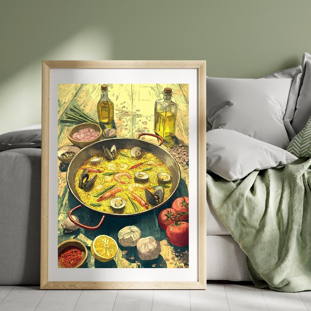 Paella Poster – Spanish Seafood Rice Kitchen Wall Art, Traditional ...