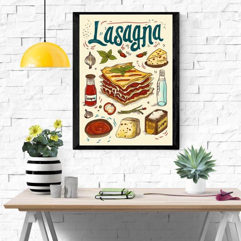 Lasagna Poster Travel Lasagna Bolognese Print Pasta Poster Italian Food ...