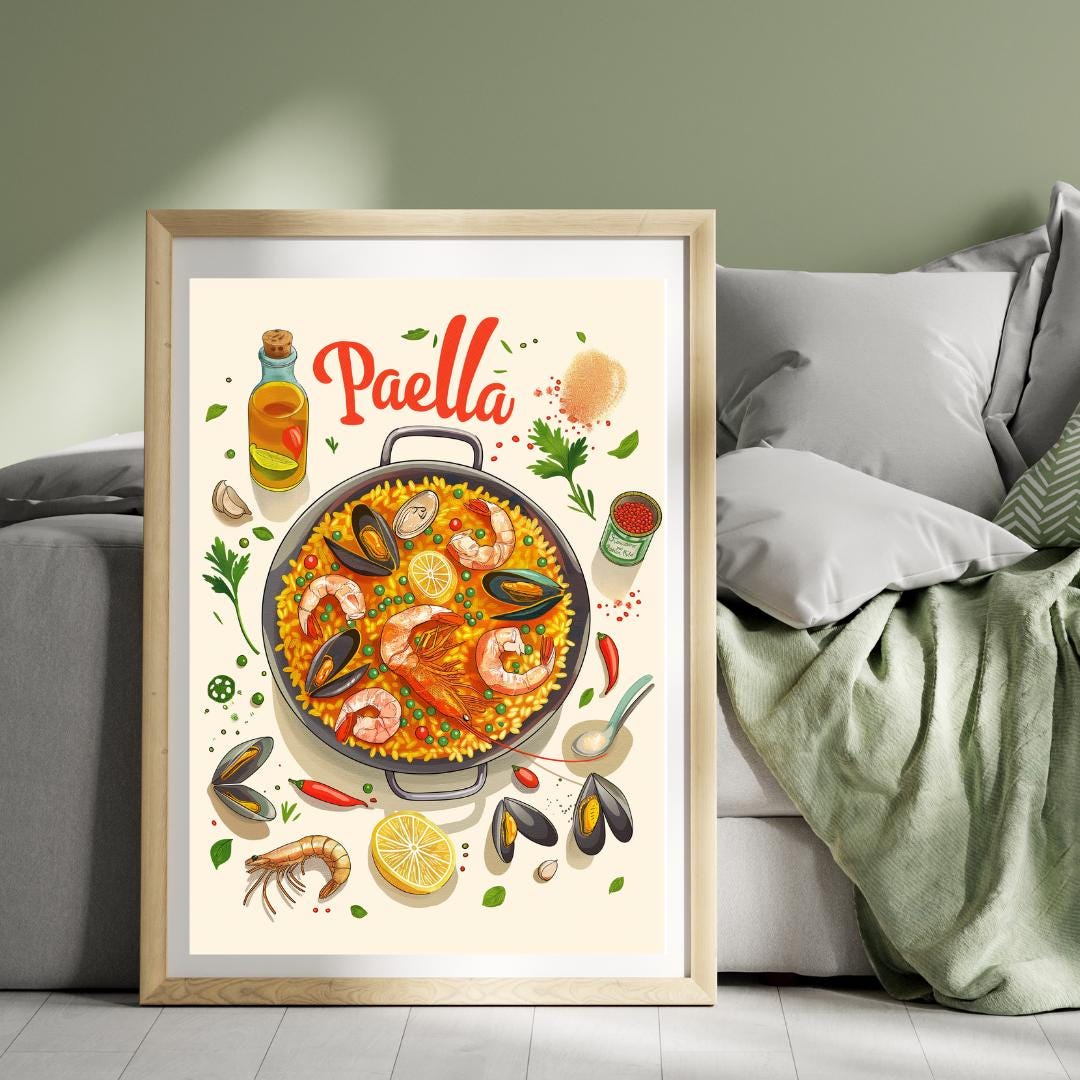 Paella Poster Seafood Paella Spain Travel Poster Paella De Marisco Food ...