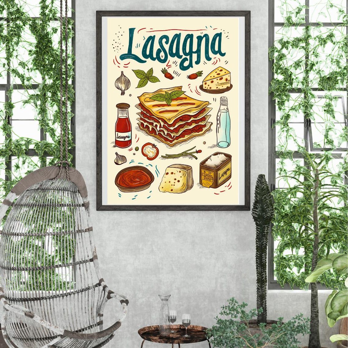 Lasagna Poster Travel Lasagna Bolognese Print Pasta Poster Italian Food ...