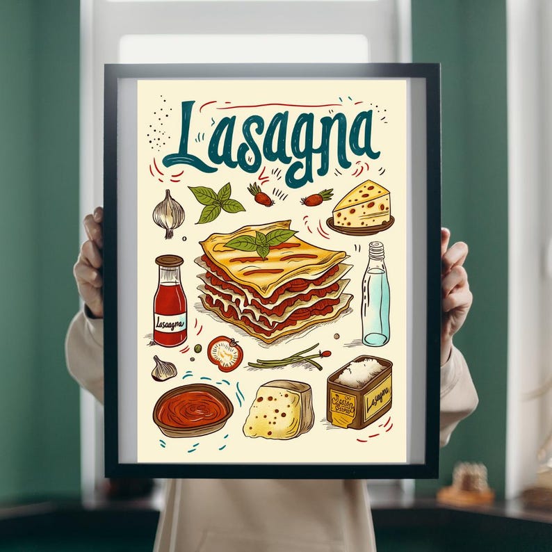 Lasagna Poster Travel Lasagna Bolognese Print Pasta Poster Italian Food ...