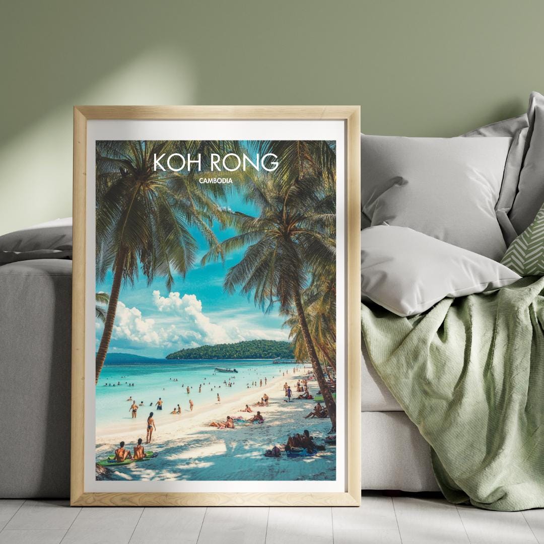 Koh Rong Cambodia Travel Poster Longset Beach Palm Trees Ocean ...