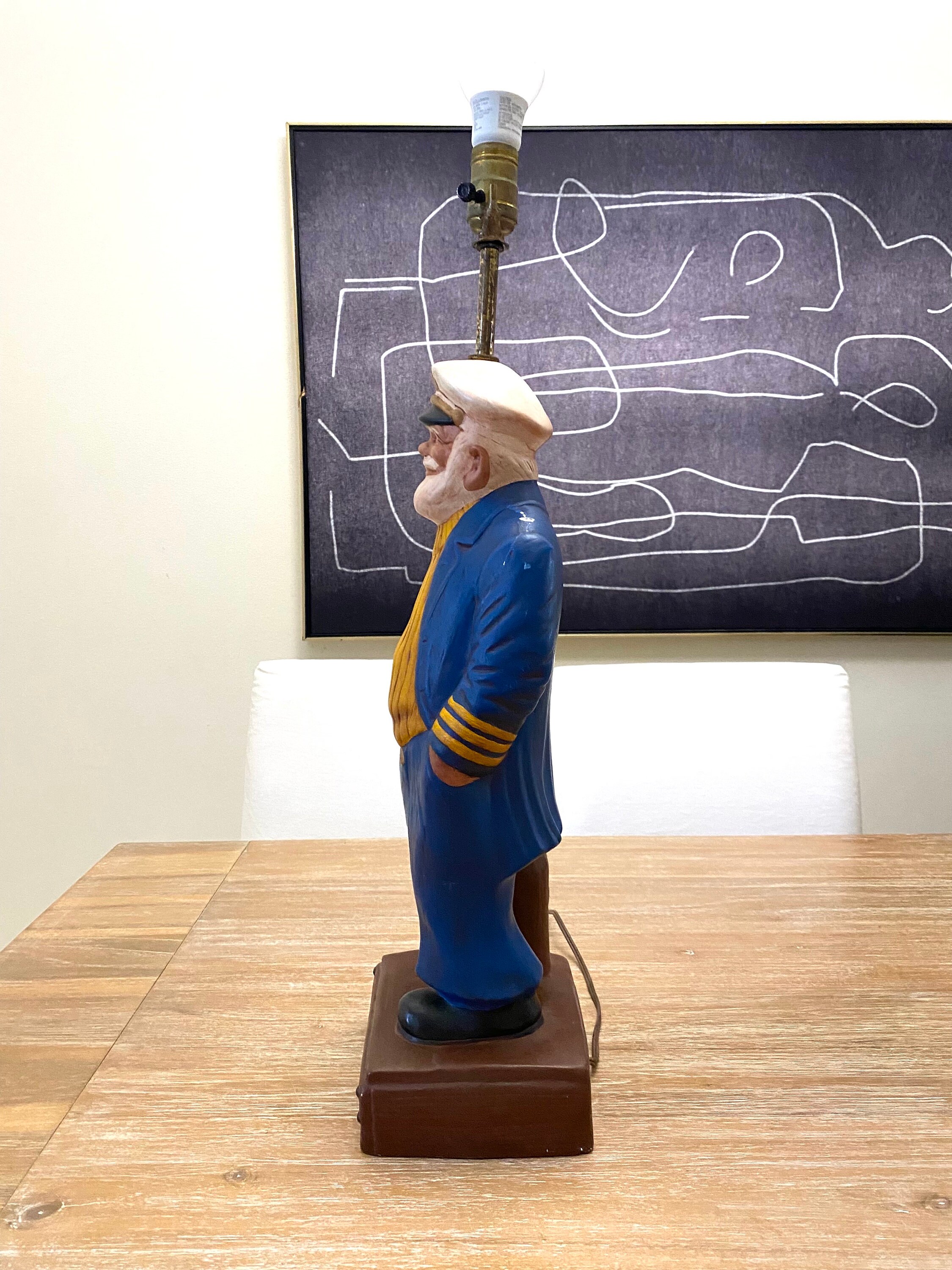 Vtg Large Blue Eyed Peg Leg Sailor Distressed New England Style Lamp ...