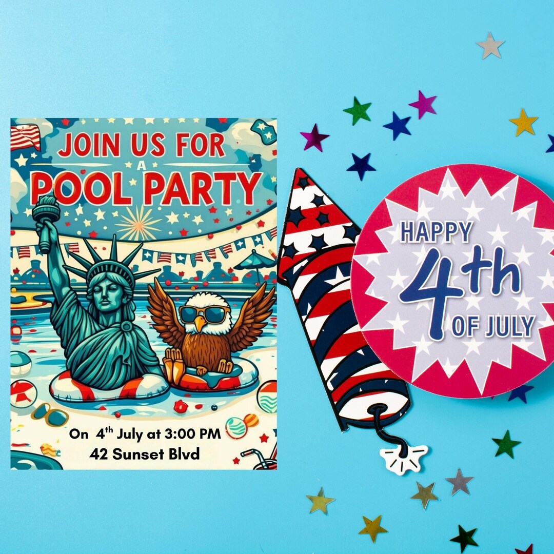 4th of July Pool Party Invitation, Independence Day Pool Party ...