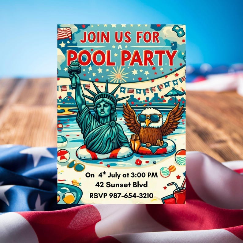 4th of July Pool Party Invitation, Independence Day Pool Party ...