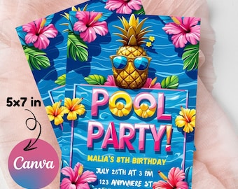 Aloha Pineapple Pool Birthday Invitation | Editable Digital Download ...
