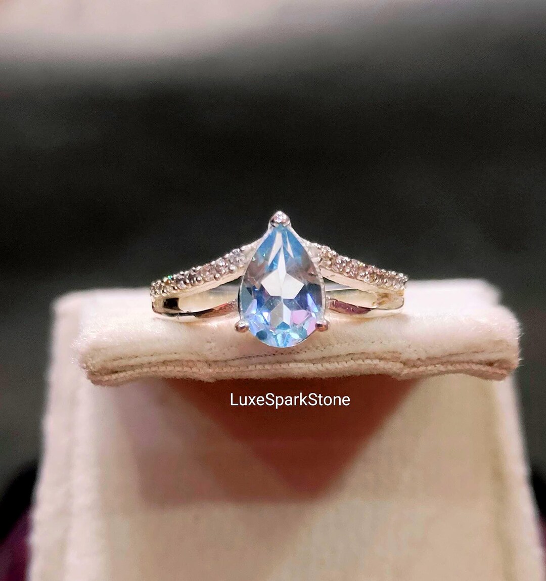 925 Sterling Silver Floating Solitaire Ring Blue Topaz Engagement Ring ...