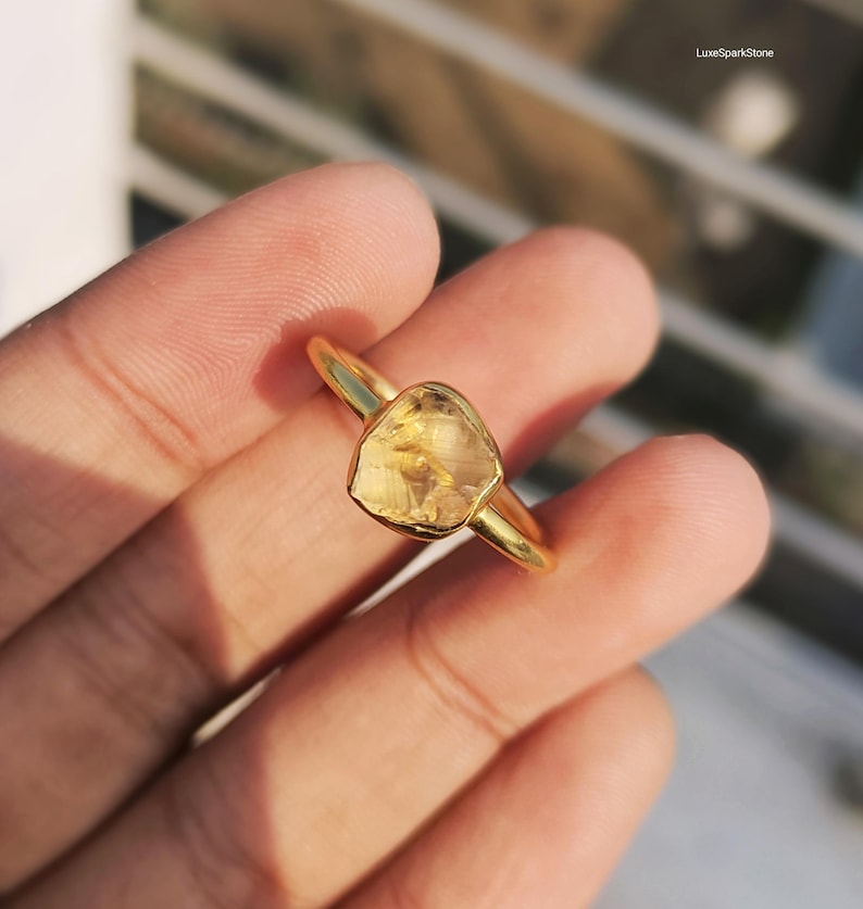 Raw Citrine Gemstone Ring, Gold Plated 925 Sterling Silver Minimalist ...